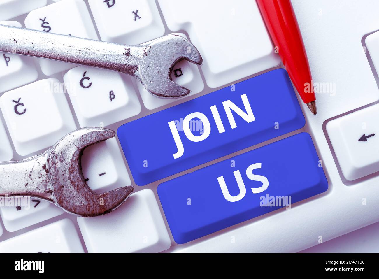 Text mit Inspiration Join US. Wort für Registrierung in der Community ...