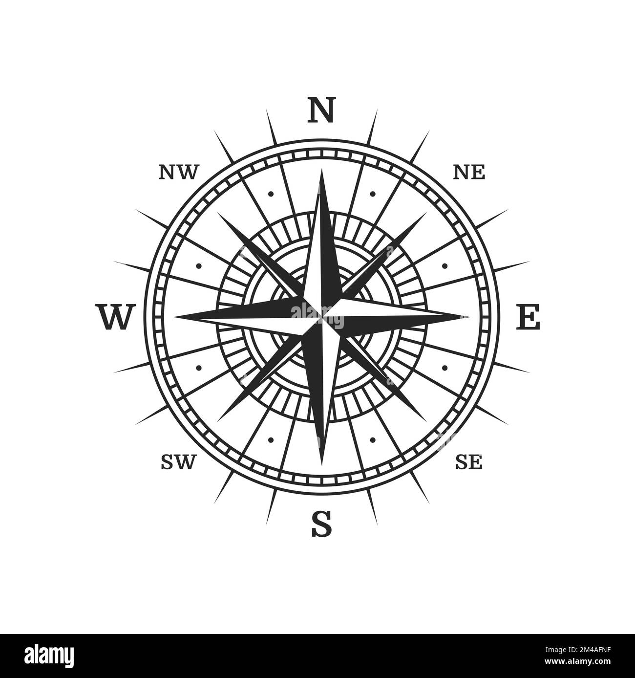 Alter Kompass, alte Landkarte, Wind Rose. Vektorzeichen, nautisches ...