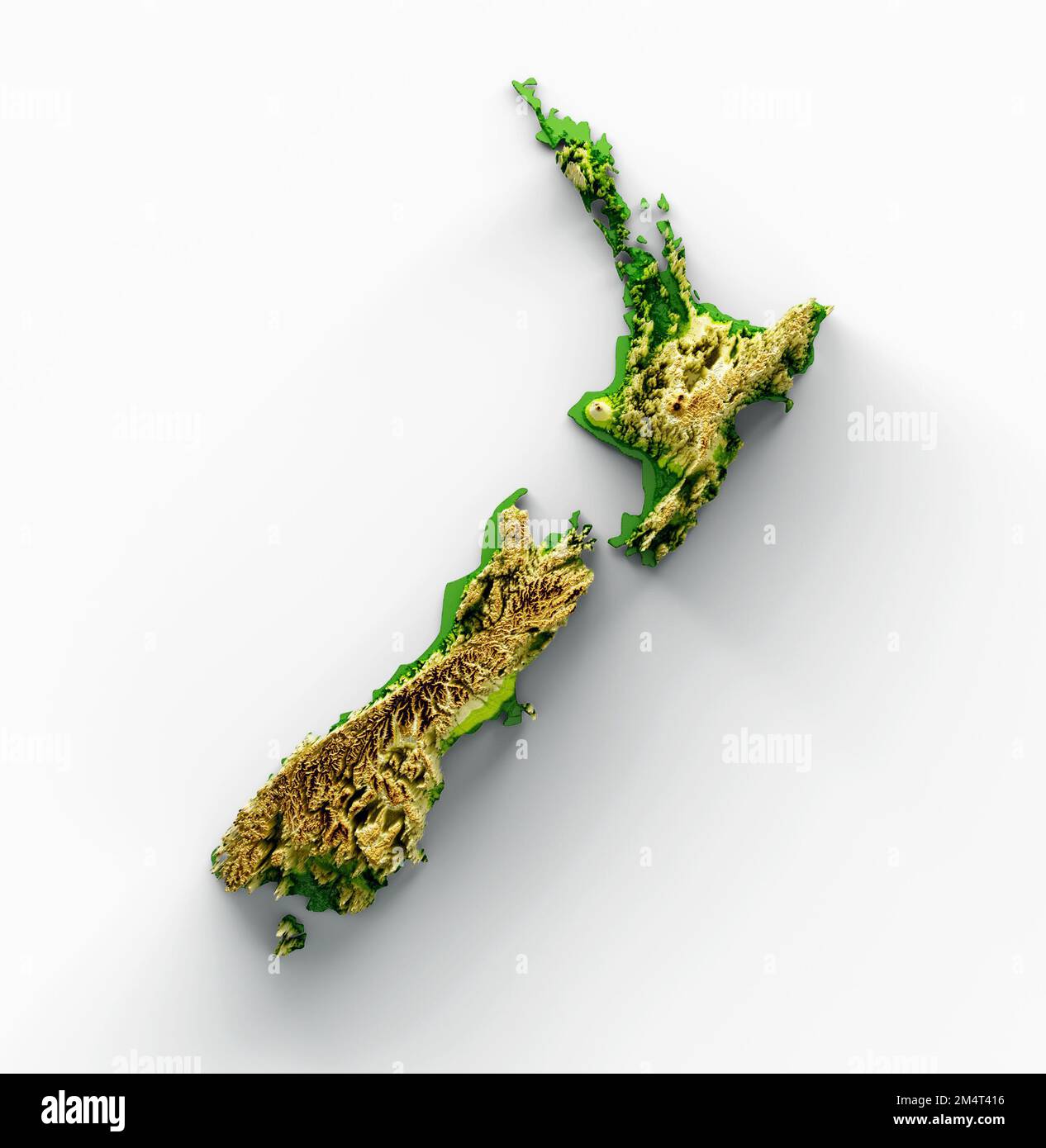 Eine 3D-Abbildung der Karte „Neuseeland Map Shaded Relief Color Height ...
