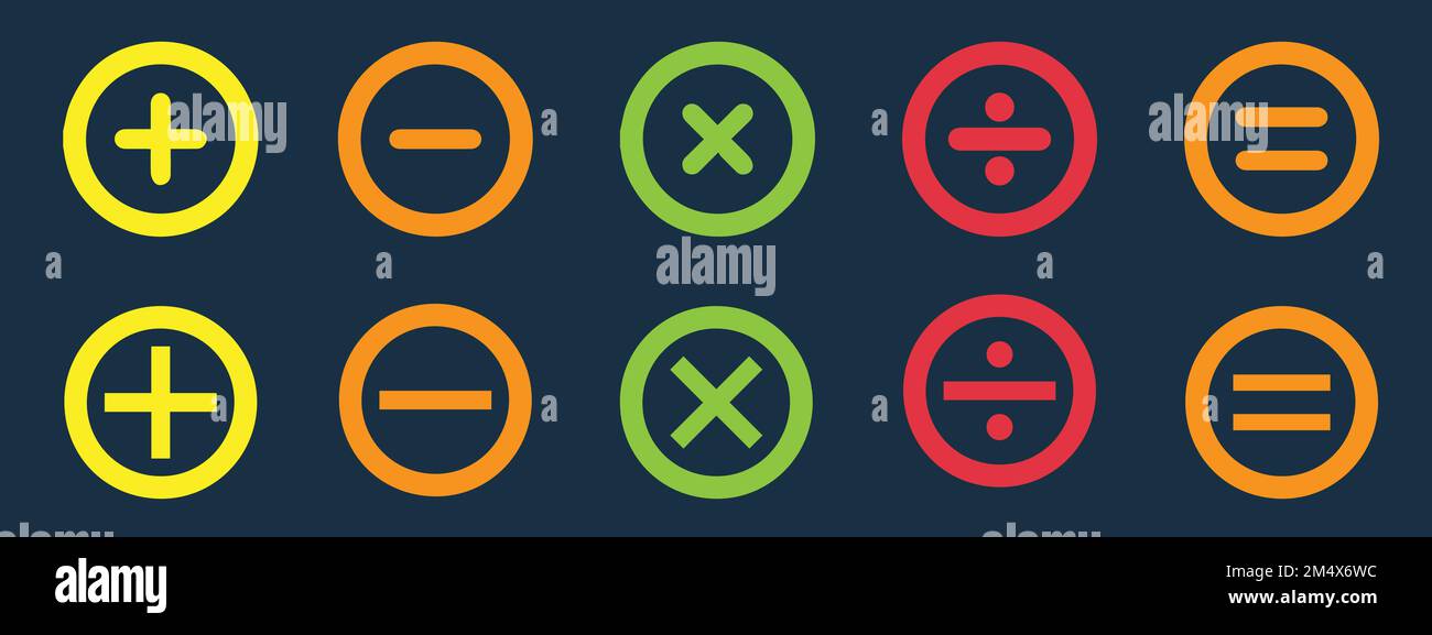 Farbige Symbole auf dunkelblauem Hintergrund. Einfaches mathematisches ...