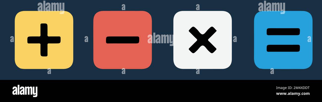 Farbige Symbole auf dunkelblauem Hintergrund. Einfaches mathematisches ...