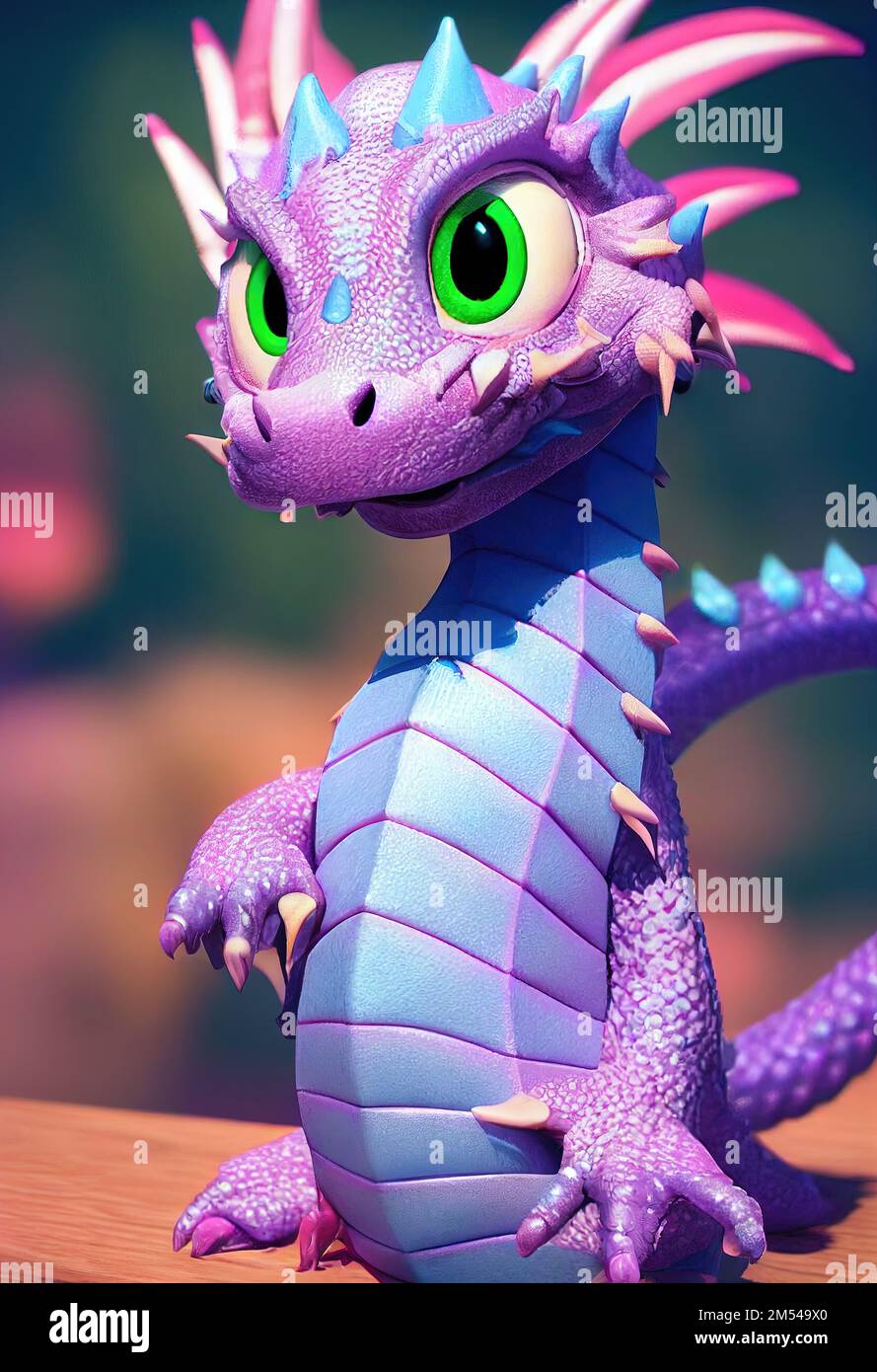 Ein mythischer pinkfarbener Drache, der im Stil von 3D in verschiedenen ...