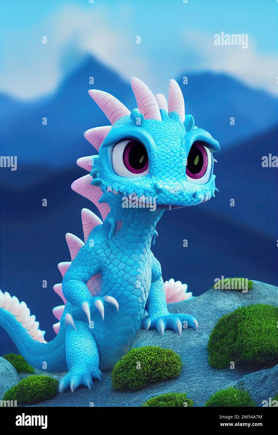 Ein mythischer blauer Drache, der im Stil der 3D Jahre in verschiedenen ...