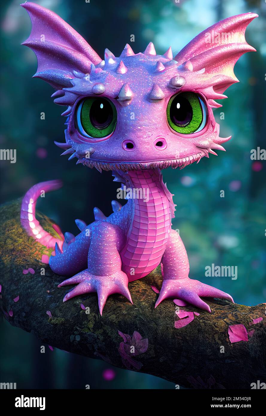 Ein mythischer pinkfarbener Drache, der im Stil von 3D in verschiedenen ...