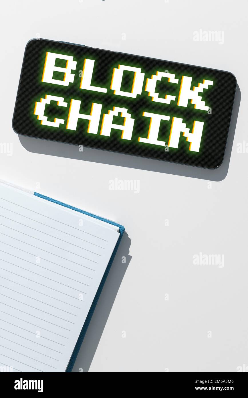 Textbeschriftung zur Darstellung der Blockkette. Ein Wort, das auf ... Textbeschriftung zur Darstellung der Blockkette. Ein Wort, das auf ...