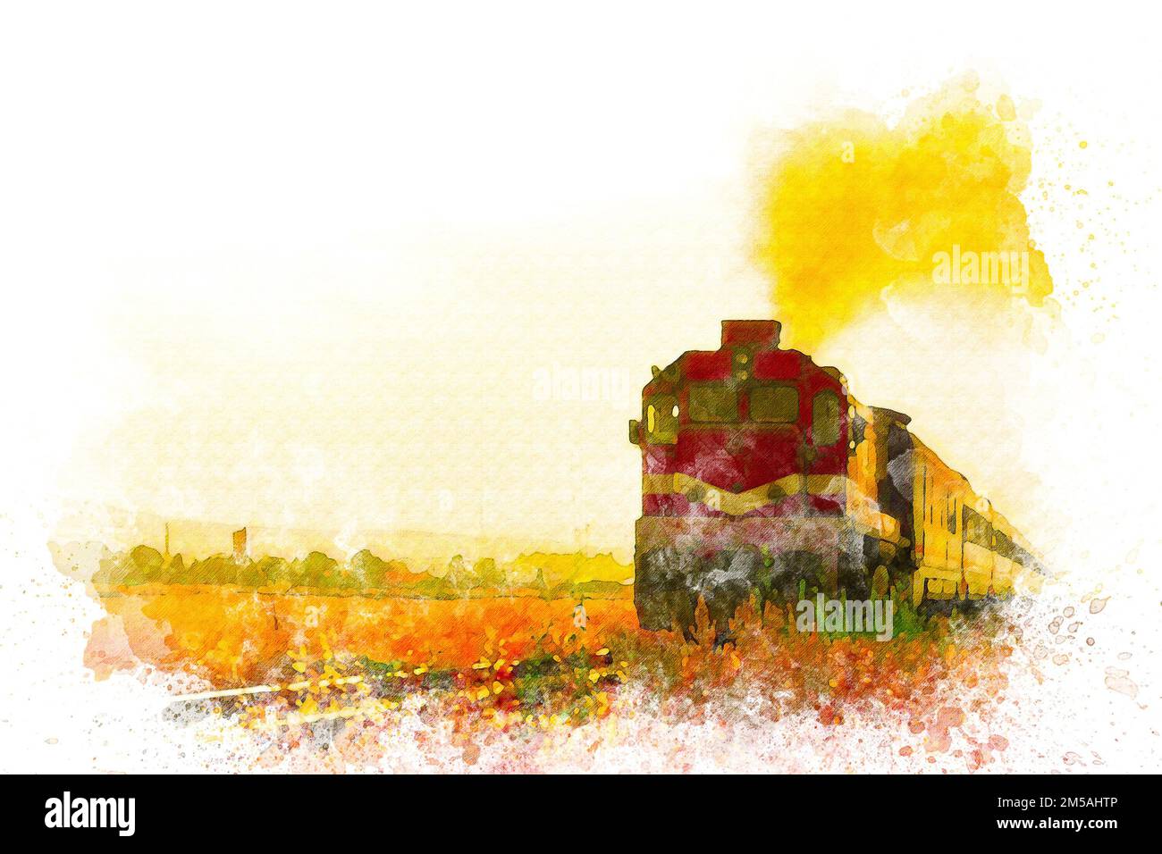 Aquarelle Kunst, Eastern Express. Ein Zug, der Passagiere von Ost nach ...