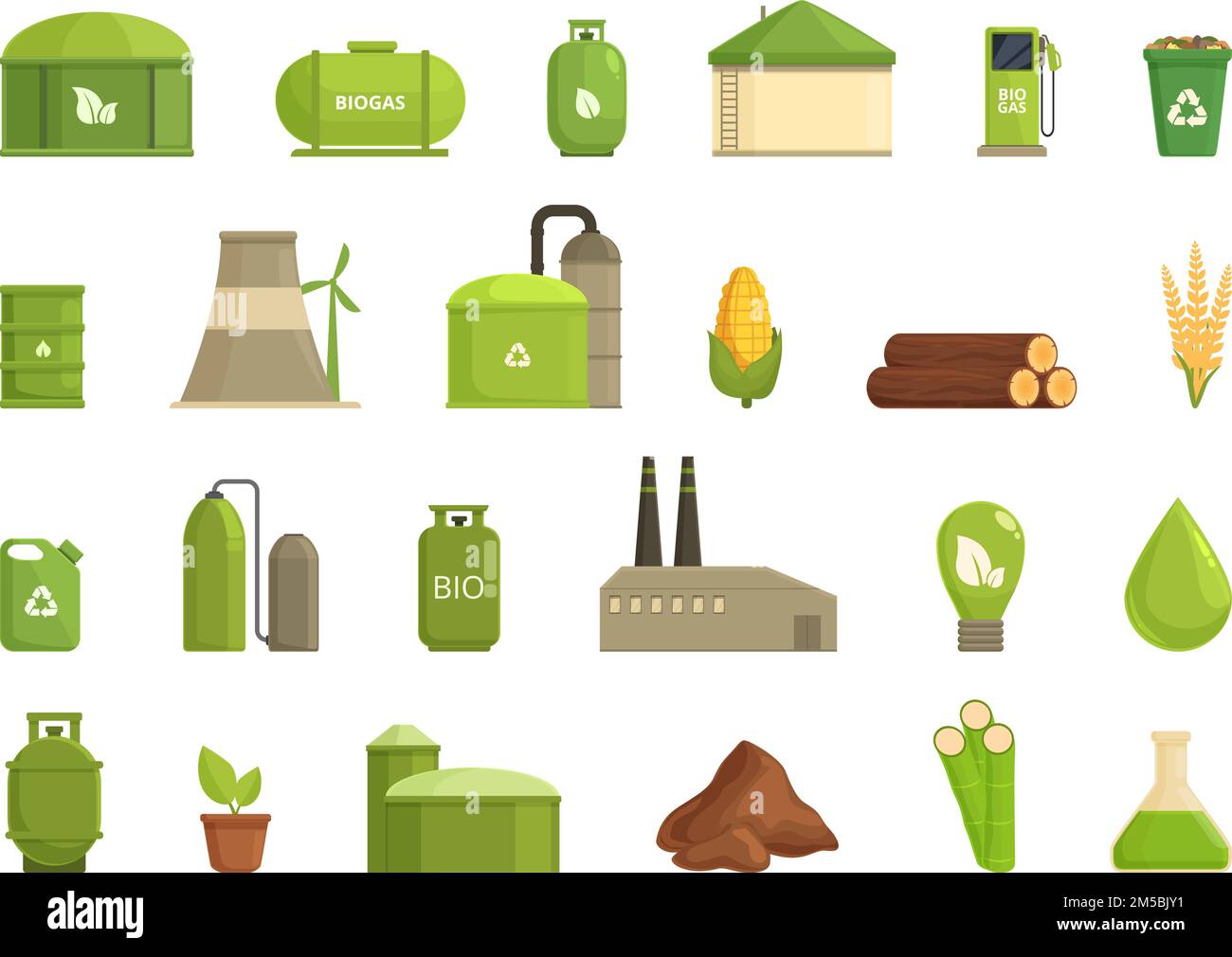 Biogassymbole setzen Cartoon-Vektor. Ethanol aus Biomasse. Energie ...