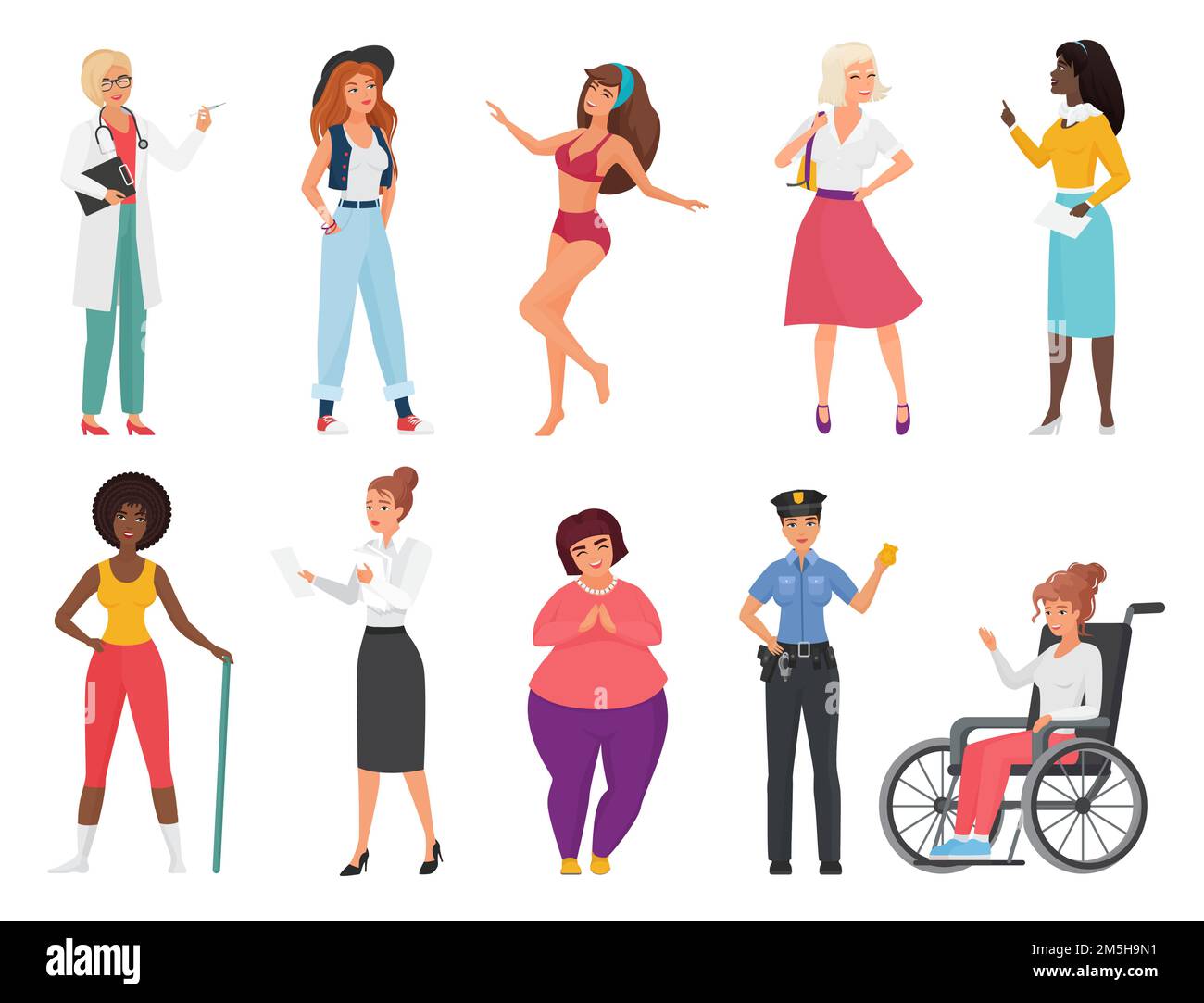 Verschiedene Frau Vektor Illustration Set. Cartoon flache ...