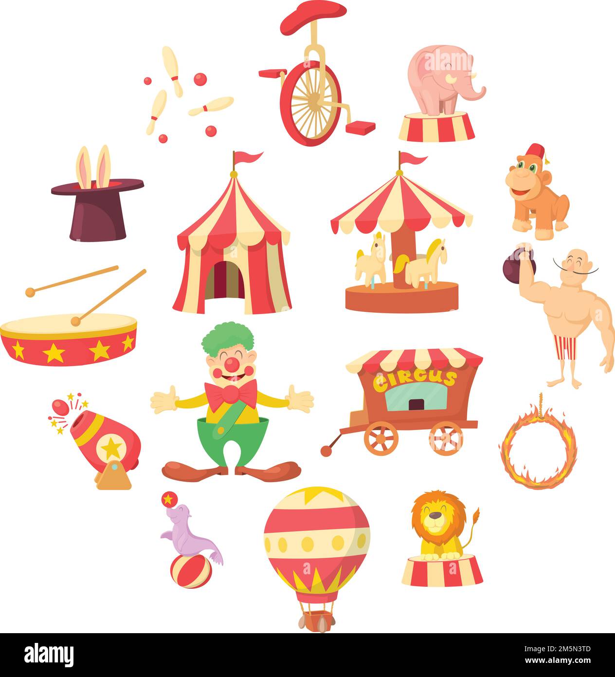 Zirkus Symbole gesetzt. Cartoon Illustration von 16 Zirkus Vector Icons ...