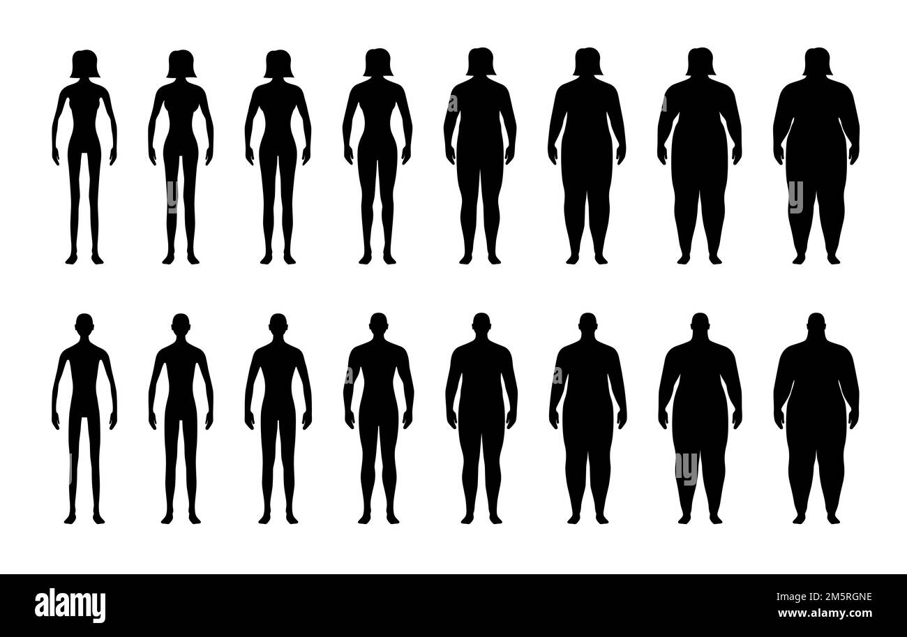 BMI-Klassifizierungsdiagramm Messung Mann und Frau schwarzer Symbolsatz ...