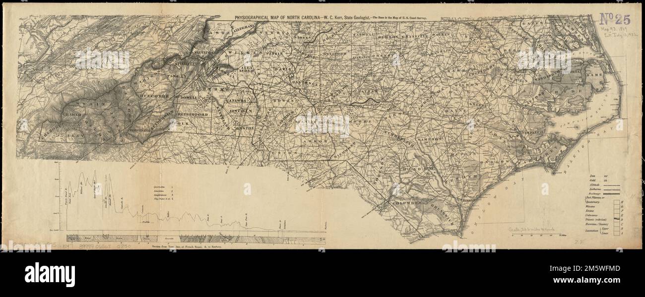 Physiographische Karte von North Carolina. Erleichterung durch Hachures ...