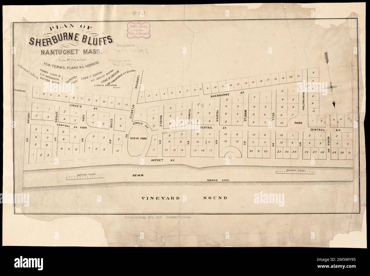 Plan von Sherburne Bluffs, Nantucket, Mass. Norden nach unten rechts ...