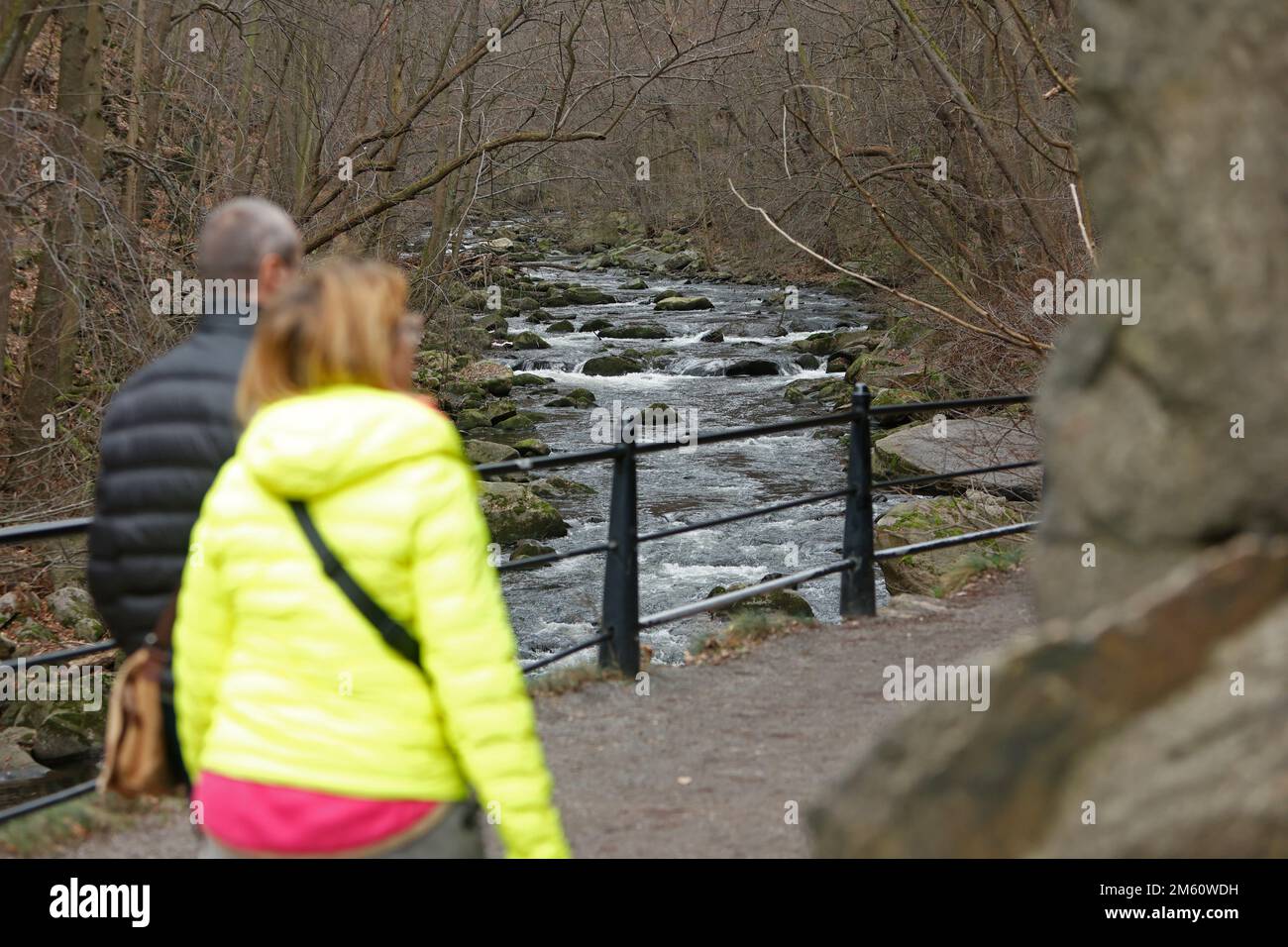 Thale, Deutschland. 01. Januar 2023. Wanderer wandern durch das Bode ...