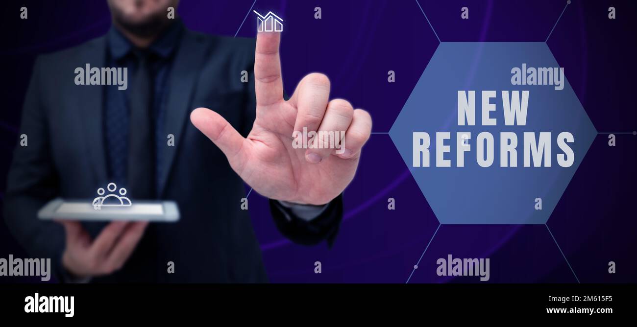 Textzeichen mit neuen Reformen. Konzeptfoto zur Ergänzung oder ...