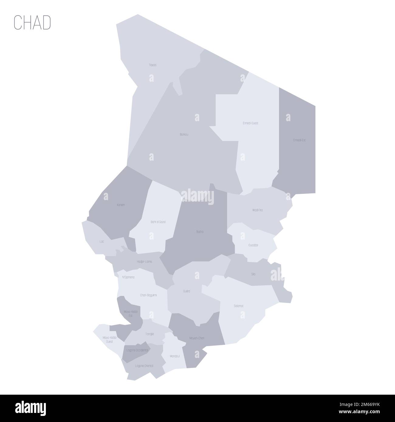 Politische Karte der Verwaltungsabteilungen - Regionen im Tschad. Graue ...