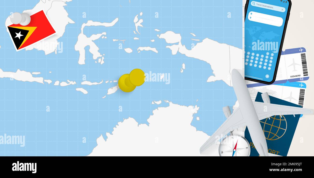 Reisekonzept Osttimor, Karte mit Stecknadel auf Karte von Osttimor. Karte zur Vorbereitung des ...