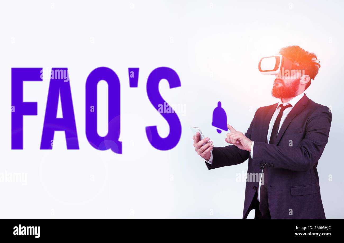 Textbeschriftung mit FAQs. Wort, das auf einer Liste von Fragen und ... Textbeschriftung mit FAQs. Wort, das auf einer Liste von Fragen und ...