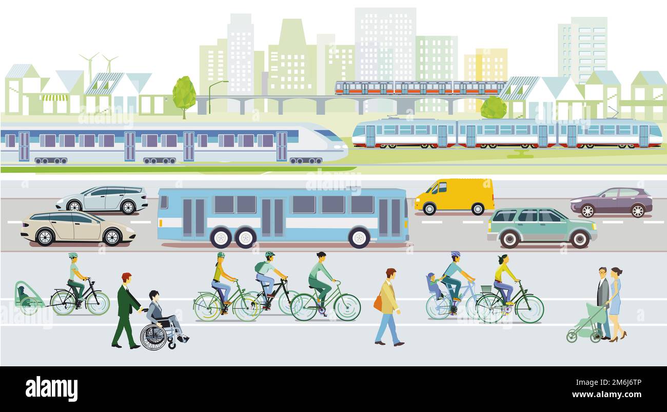 Öffentliche Verkehrsmittel mit S-Bahn, Straßenbahn und U-Bahn, Bus ...