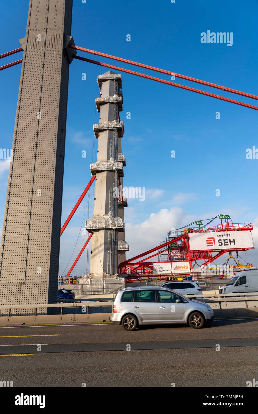Neubau der Autobahnbrücke A1 über den Rhein bei Leverkusen, nach Fertigstellung der neuen Brücke ...