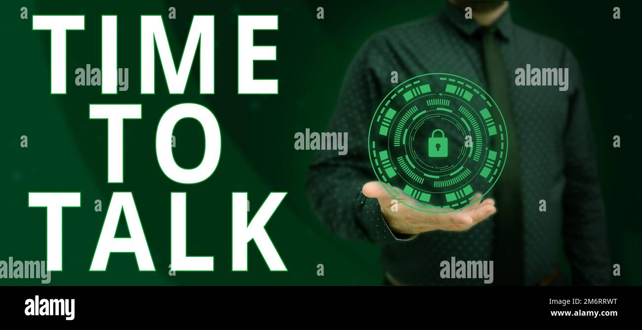 Ein Schild mit der Sprechzeit. Business Showcase, um mit der Person ...