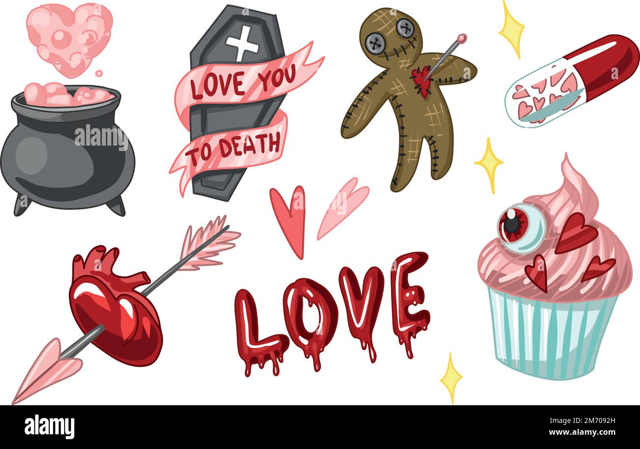 Set Creepy Valentine Clipart, Spooky Valentine, Pastel Goth Digital ...