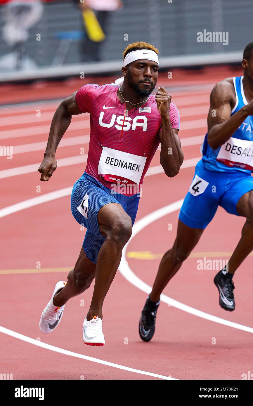 Kenneth Bednarek (USA) tritt bei den 200 Meter hohen Herrentemperaturen ...