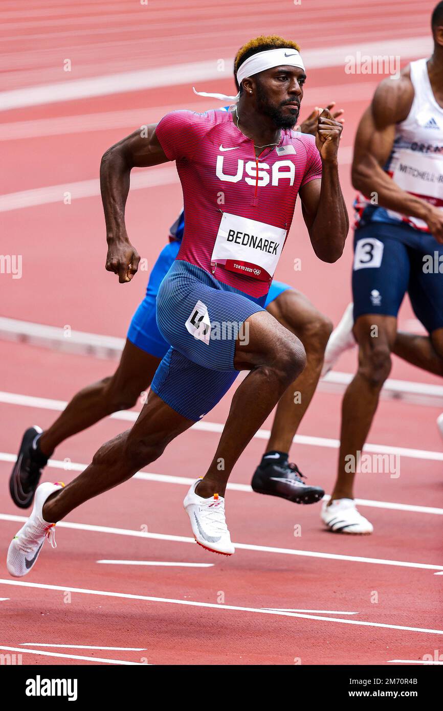Kenneth Bednarek (USA) tritt bei den 200 Meter hohen Herrentemperaturen ...