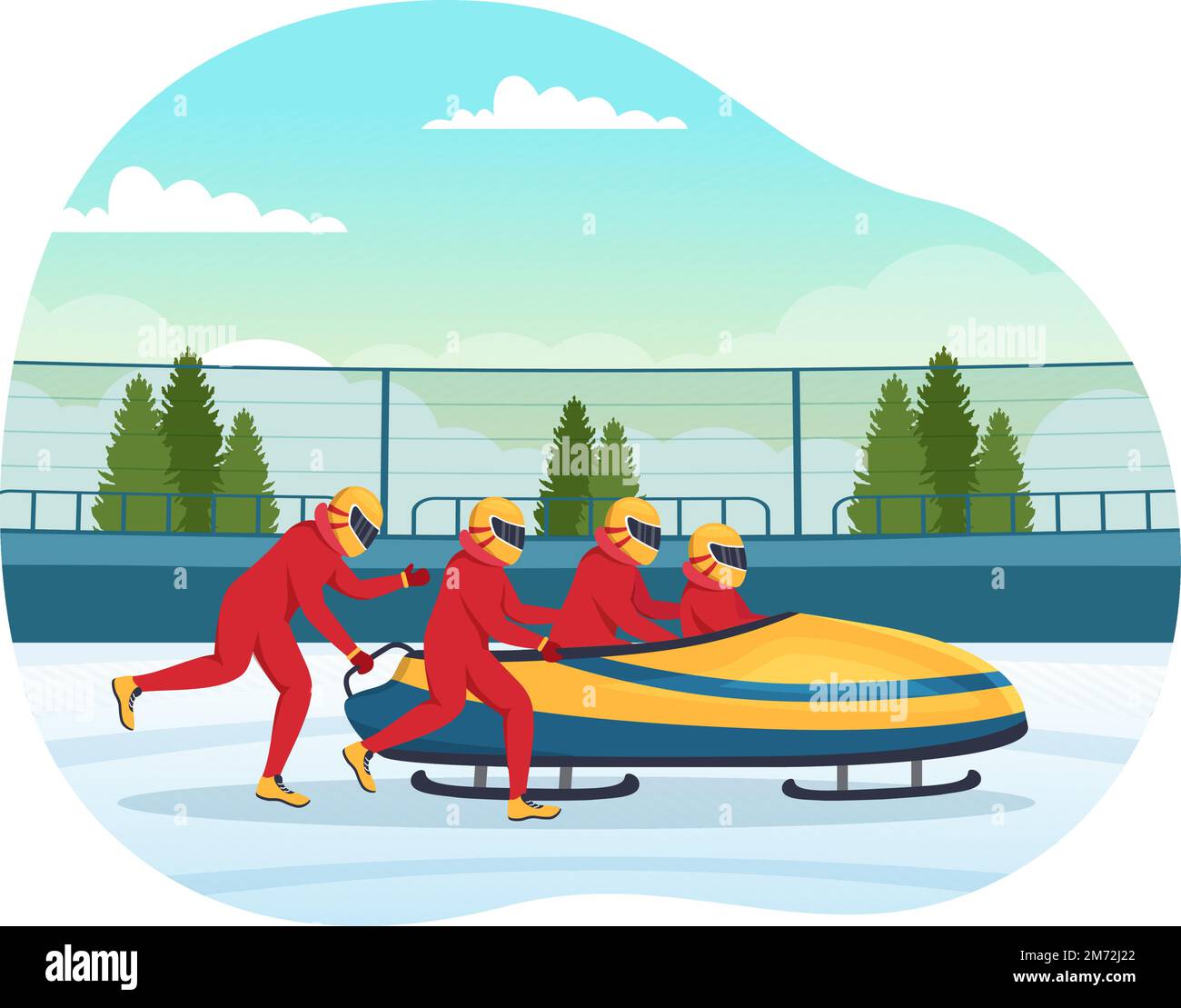 Sportler-Schlitten-Bobschlitten-Illustration mit Schnee-, Eis- und ...