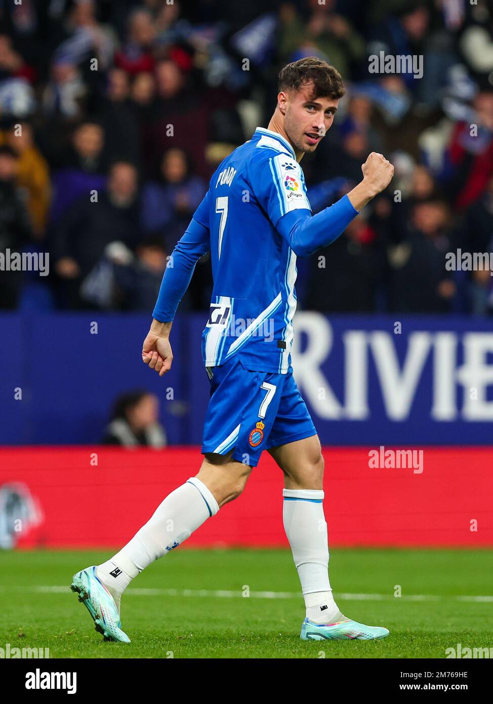 Javi Puado von RCD Espanyol feiert beim Liga-Spiel zwischen RCD ...