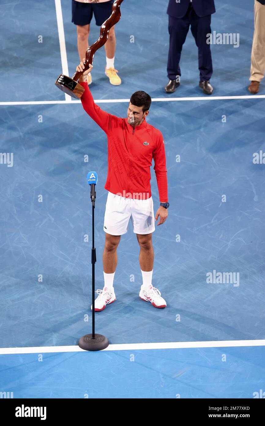 Adelaide, Australien, 8. Januar 2023. Novak Djokovic aus Serbien feiert ...