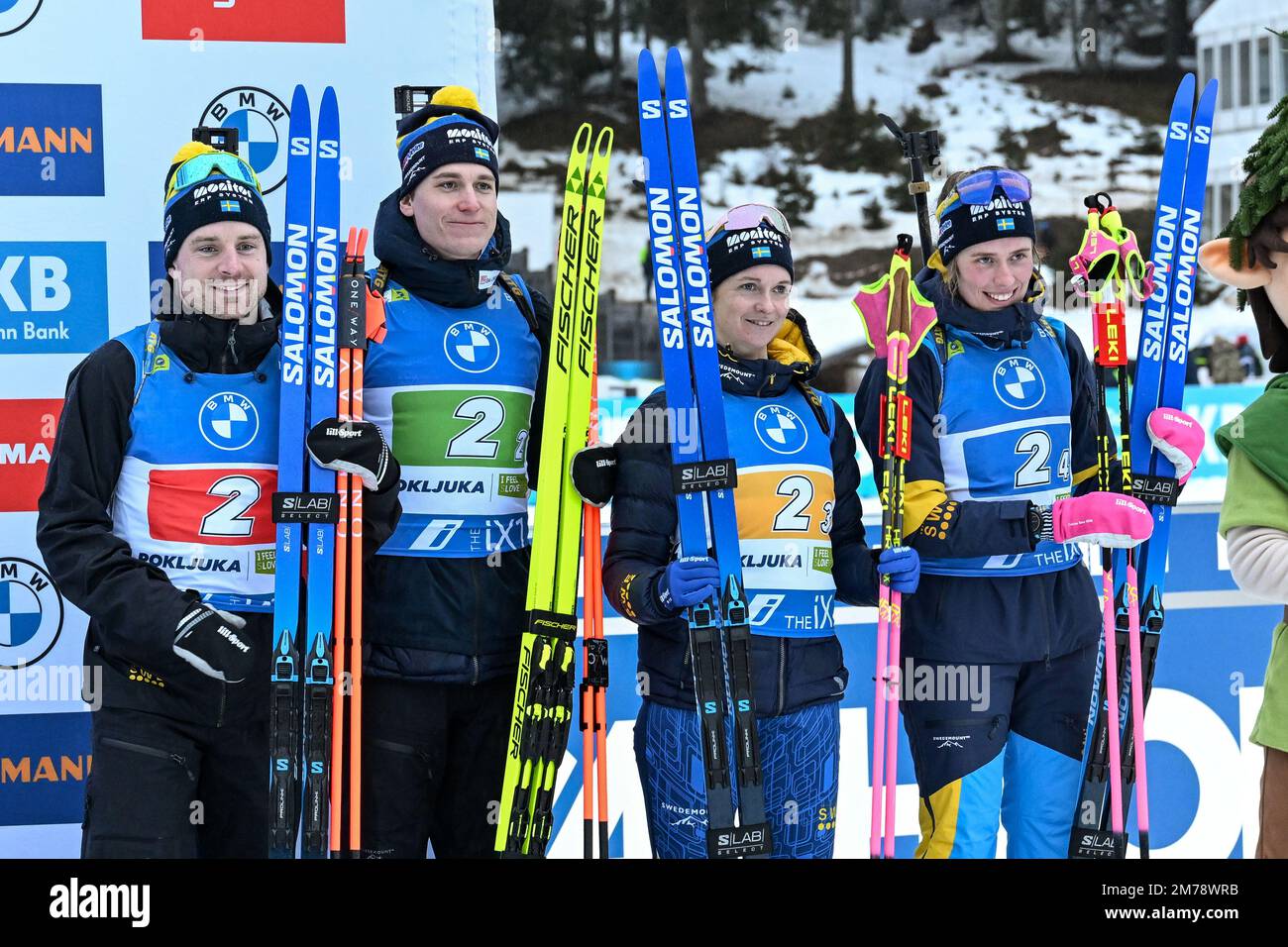 Pokljuka, Slowenien. 08. Januar 2023. Jesper Nelin, Martin Ponsiluoma ...