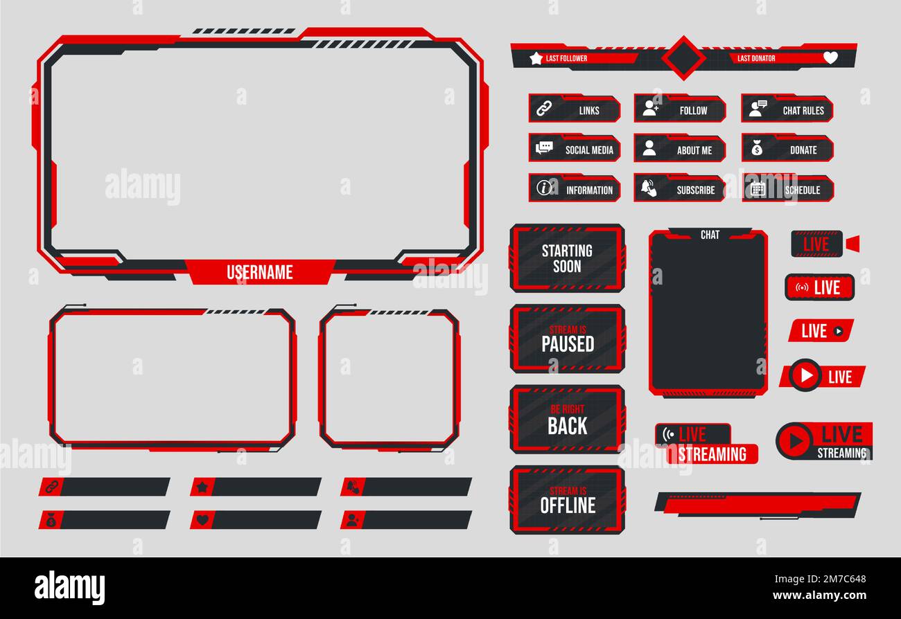 Rotes Stream-Overlay-Design. Webcam-Rahmen, Spielebildvorlage und ...