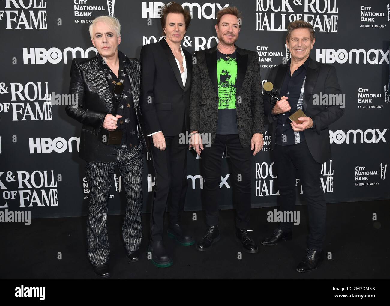 FILE - Inductees Nick Rhodes, from left, John Taylor, Simon Le Bon, and ...