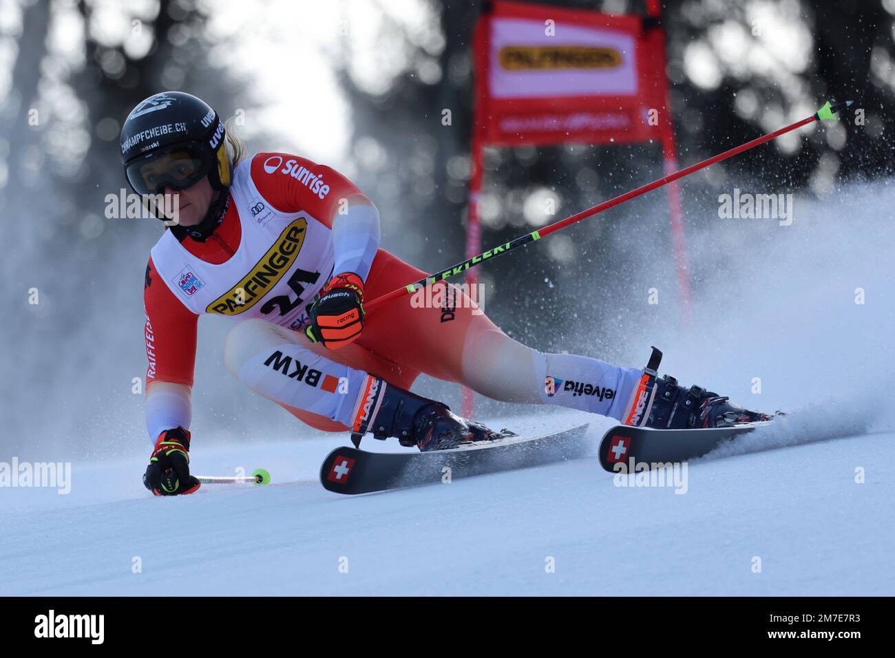 Switzerland's Andrea Ellenberger speeds down the course during an ...