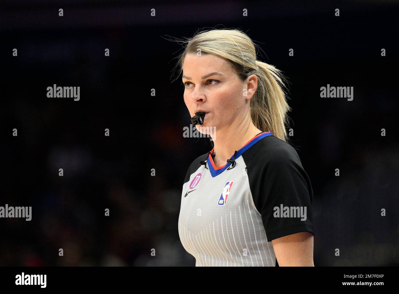 NBA referee Jenna Schroeder (84) in action during the first half of an ...