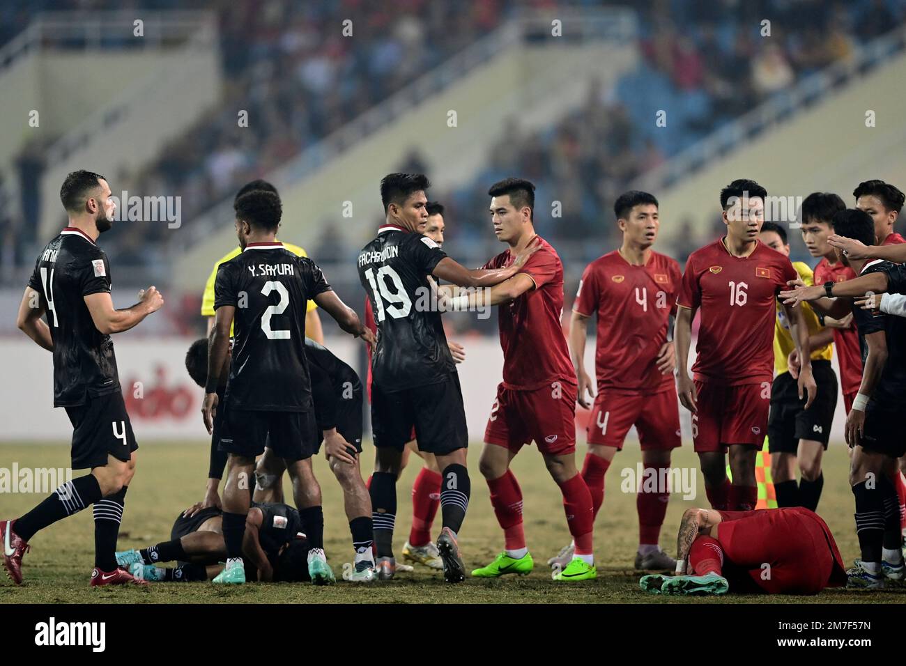 Players from Indonesia and Vietnam argues during match for the ASEAN ...