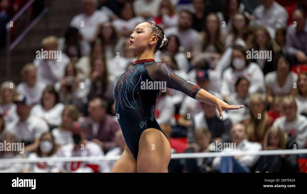 Utah Gymnast Kara Eaker Performs Her Beam Routine During An Ncaa