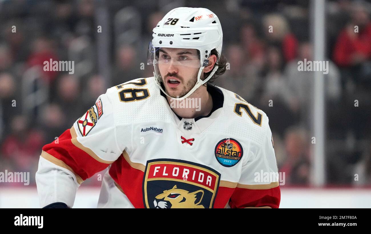 Florida Panthers defenseman Josh Mahura (28) plays against the Detroit ...