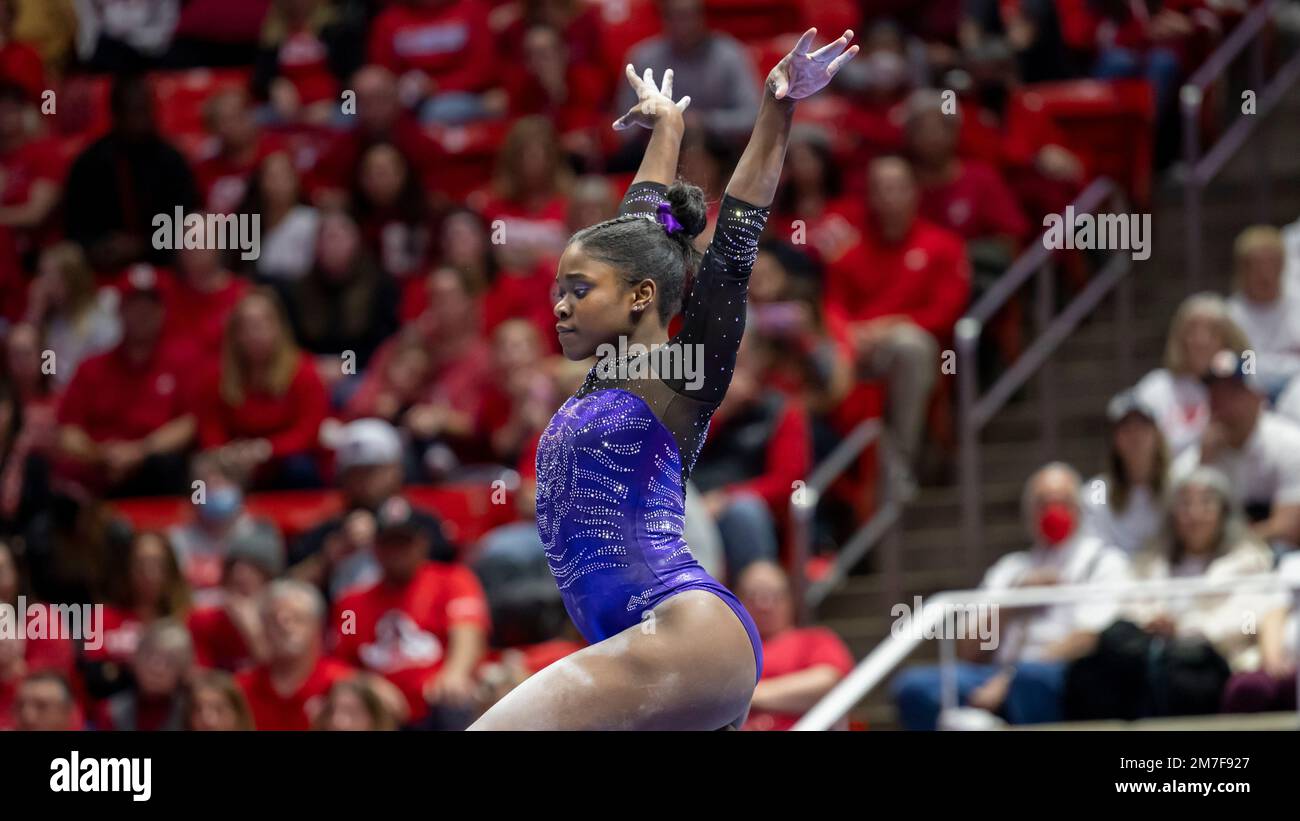 LSU gymnast Kiya Johnson performs her beam routine during an NCAA ...