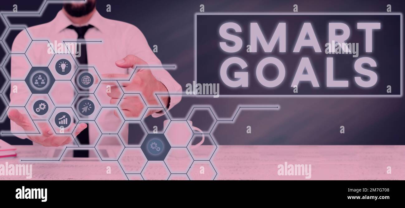 Schild mit Smart Goals. Internet-Konzept mnemonic als Grundlage für die ...