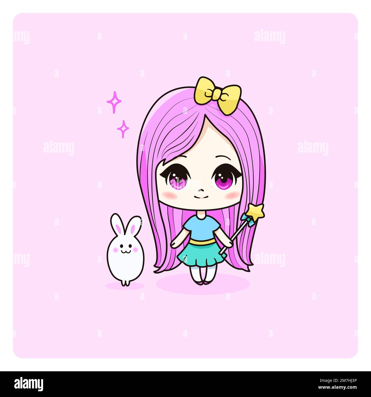 Süßes, magisches Kawaii-Mädchen mit Häschen. Manga Chibi Art Stock ... Süßes, magisches Kawaii-Mädchen mit Häschen. Manga Chibi Art Stock ...