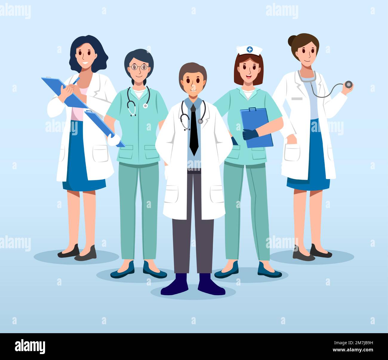 Medizinisches Team. Arzt und Krankenpflegehelferin. Zeichentrickfigur ...