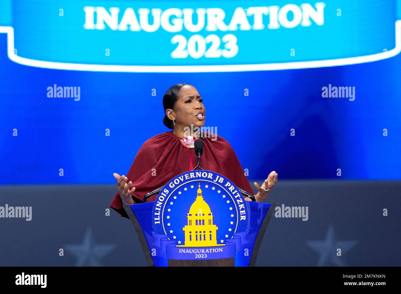 Illinois Lt. Gov. Juliana Stratton delivers her remarks after being ...