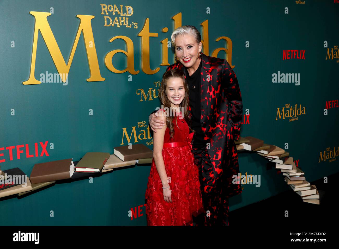 Actors Alisha Weir, left, and Emma Thompson, right, attend a special screening of Roald Dahl's ...