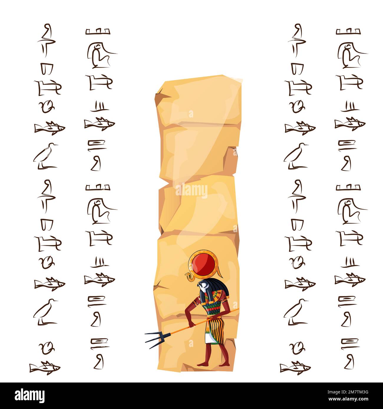 Altes ägyptisches Papyrus Teil oder Steinsäule mit heiligem Falken Kopf ...