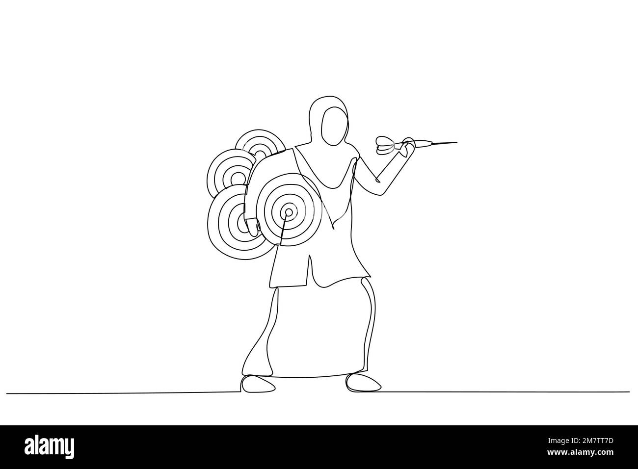 Cartoon einer selbstbewussten Geschäftsfrau, die viele Dartboard-Ziele ... Cartoon einer selbstbewussten Geschäftsfrau, die viele Dartboard-Ziele ...