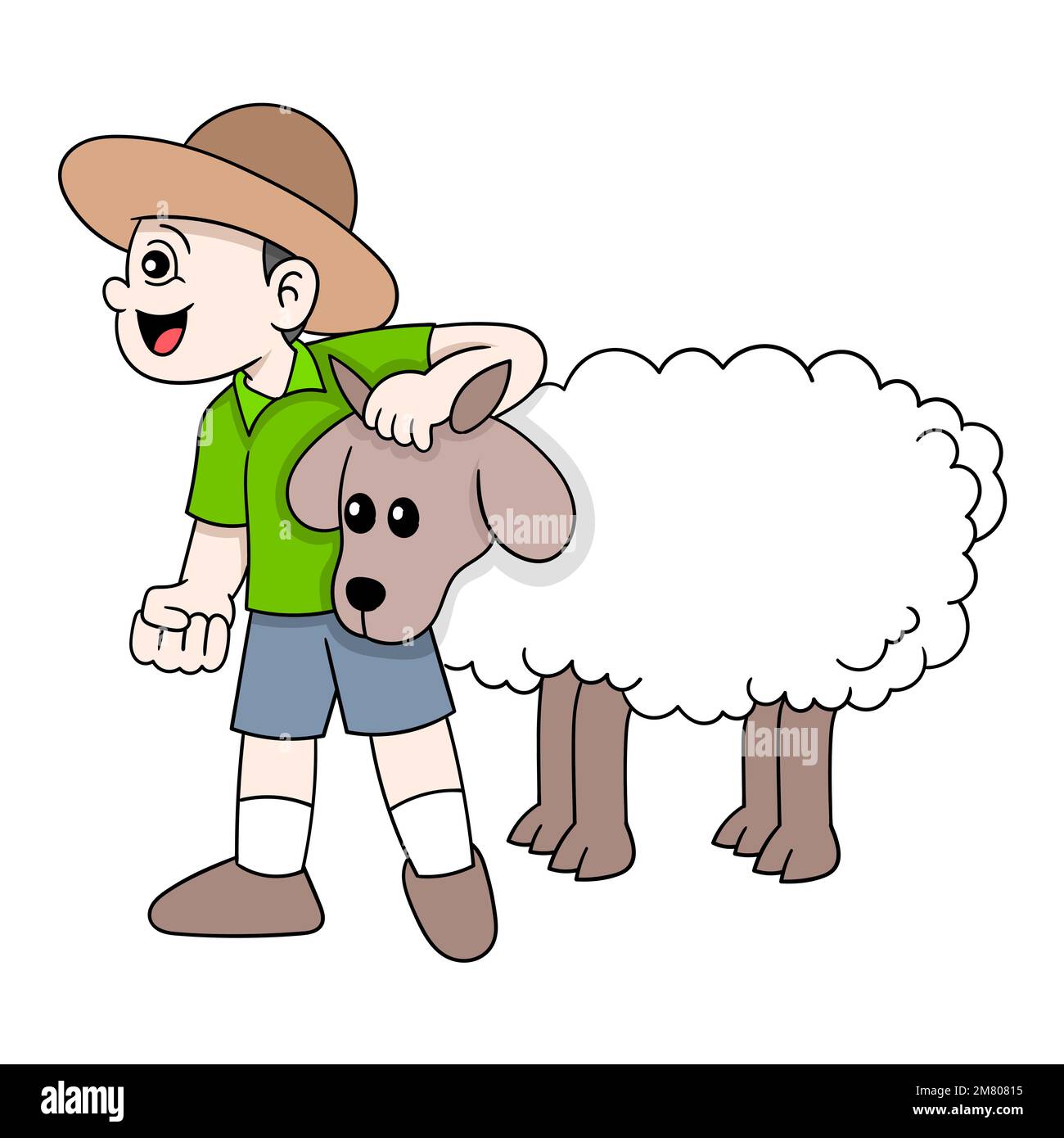 Der Junge ist ein fetter Schafhirte. vektordesign-Illustrationen Stock ...