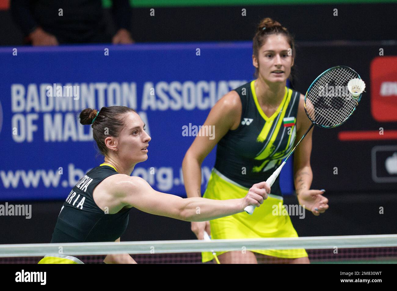 Bulgaria's Stefani Stoeva, front, and her teammate Gabriela Stoeva play ...