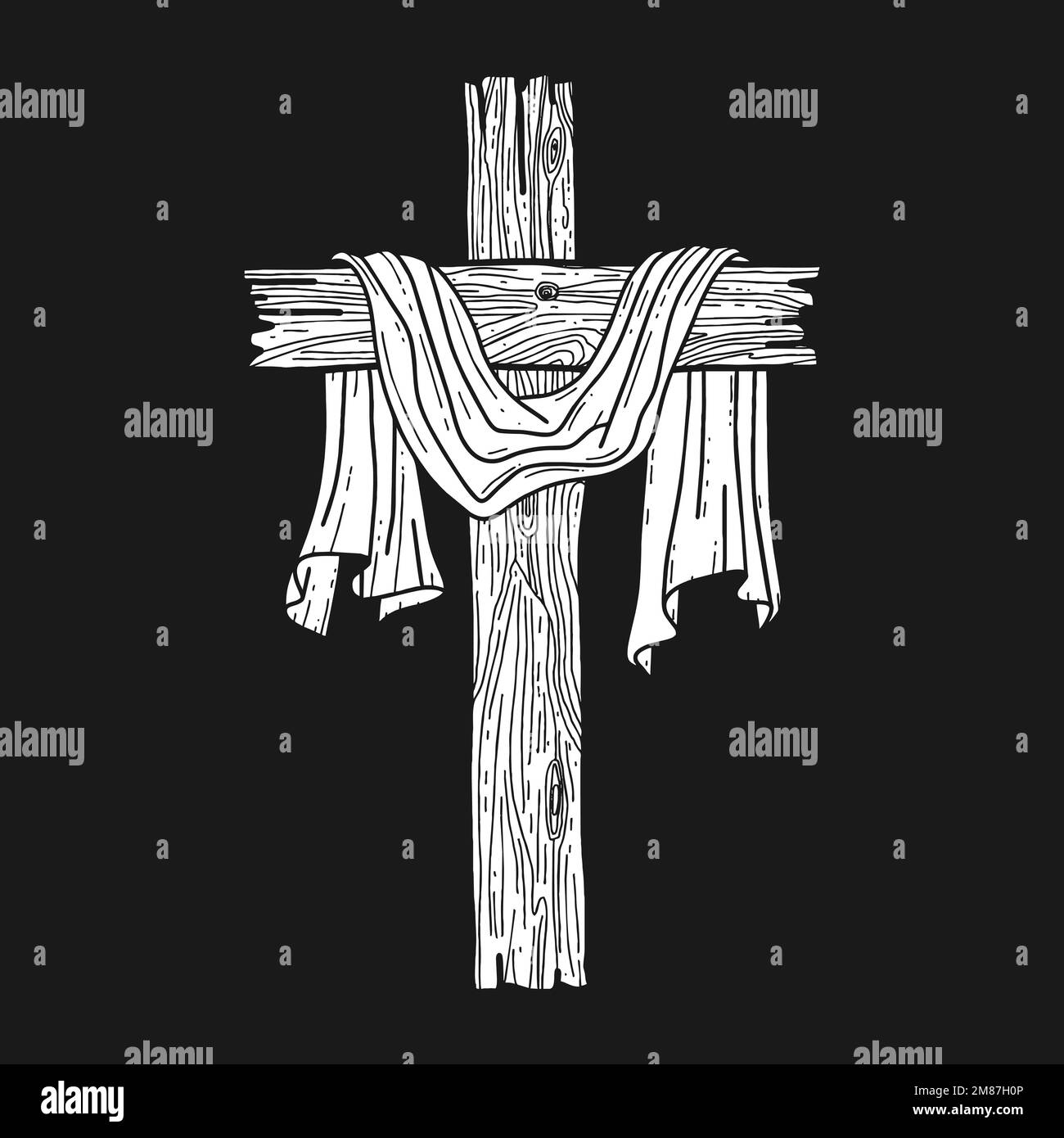 Handgezeichnete Vektordarstellung für Ostern. Holzkreuz. Ein Symbol der ...