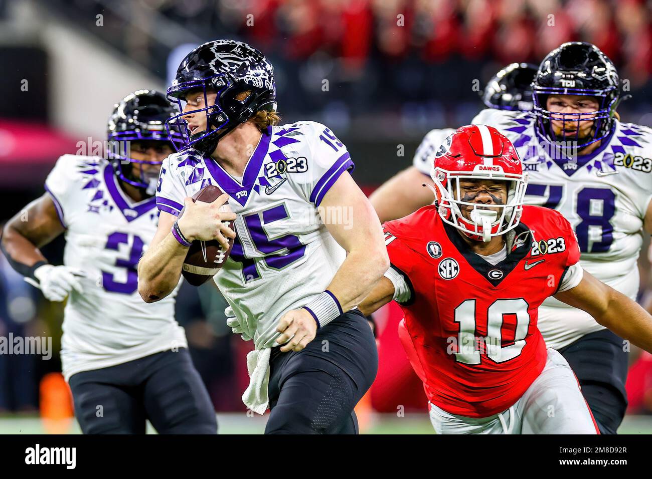 9. Januar 2023 Inglewood, CA..TCU Horned Frogs Quarterback Max Duggan ...
